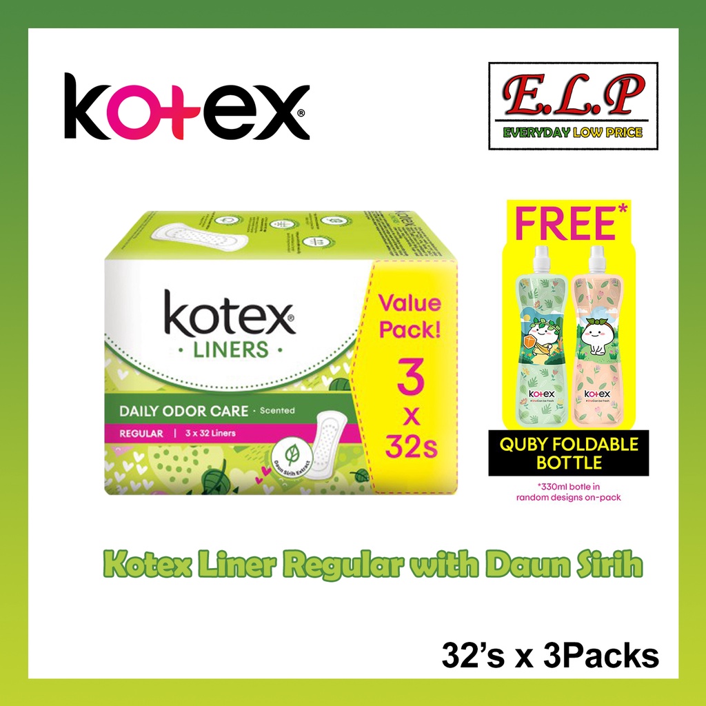 Kotex Liner Regular with Daun Sirih (32's x3packs) | Shopee Malaysia