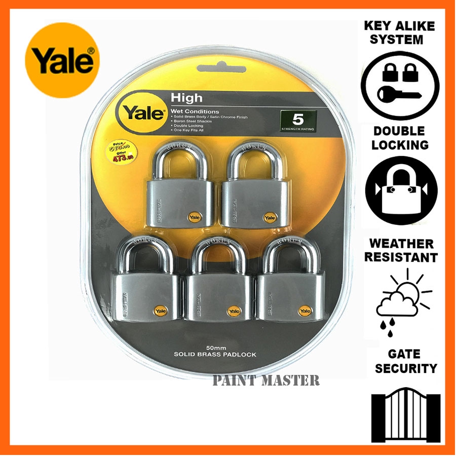 Yale Y120/50/127/5 Silver Satin Chrome Padlock Keyed Alike System 50mm ...