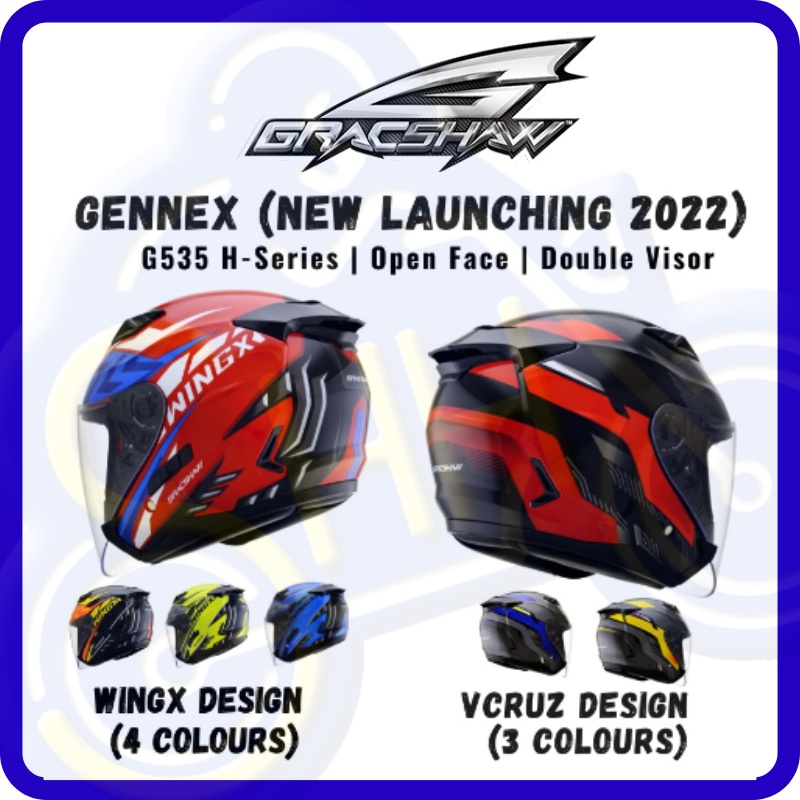 GRACSHAW GENNEX G535 HONDA WINGX VCRUZ OPEN FACE HELMET DOUBLE VISOR ...
