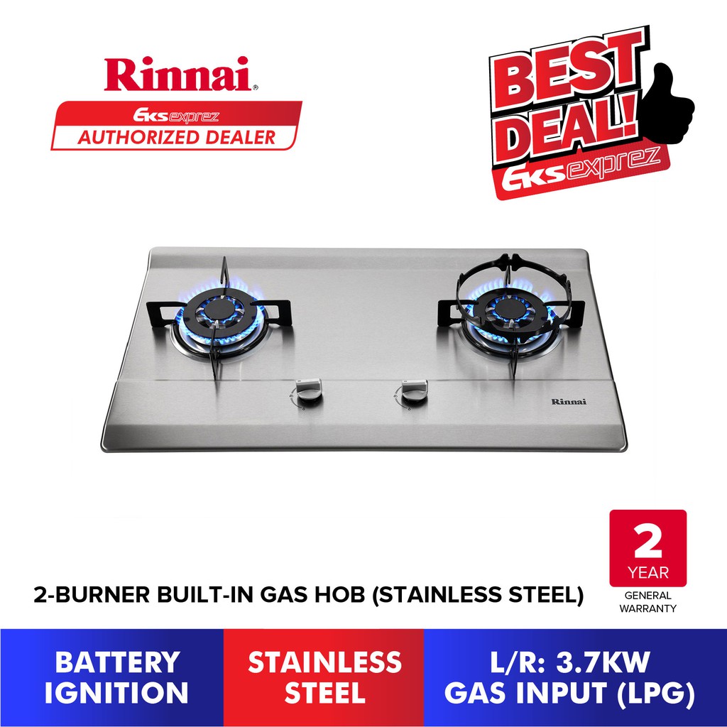 Rinnai RB-712N-S 77cm 2-Burner Built-in Gas Hob (Stainless Steel) | New ...