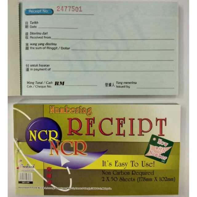 Standard SRN650 Numbering NCR Receipt Book | Shopee Malaysia