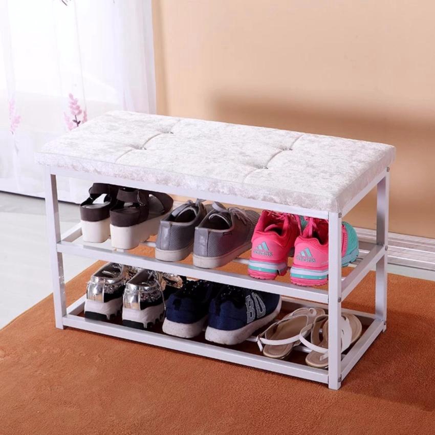 [READY STOCK] 2-Tier Metal Shoe Bench - 70cm (White) | Shopee Malaysia
