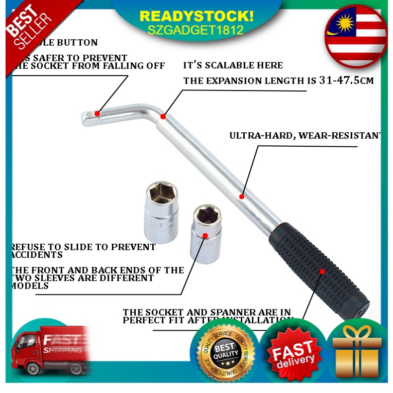 17&19mm 21&23mm Wheel Socket Wrench L Shape Opener Spanar Buka Tayar ...