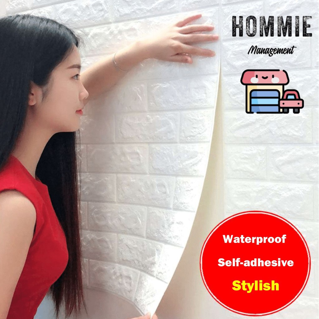 Brick Wall Stickers Self-adhesive 70x77cm PE Wallpaper Dinding Peel and ...