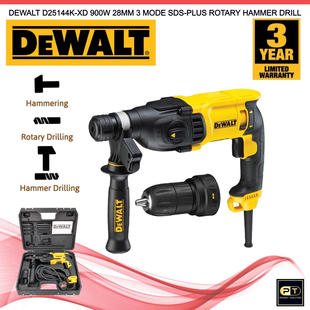 Dewalt D25144K-XD 900W 28mm 3 Mode Rotary Hammer Drill With Quick 13mm ...