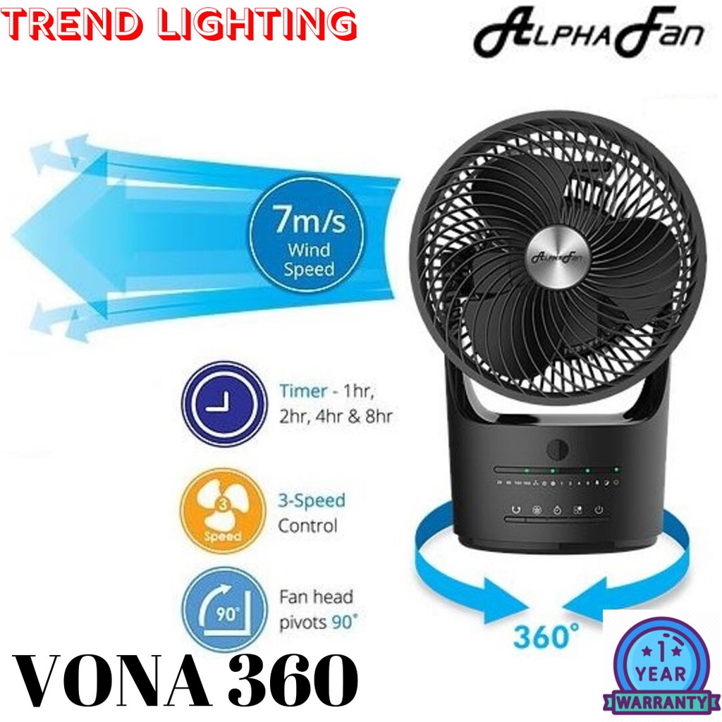 Alpha Vona Fan 8" Remote Control Table Fan 360 Air Circulating Fan ...