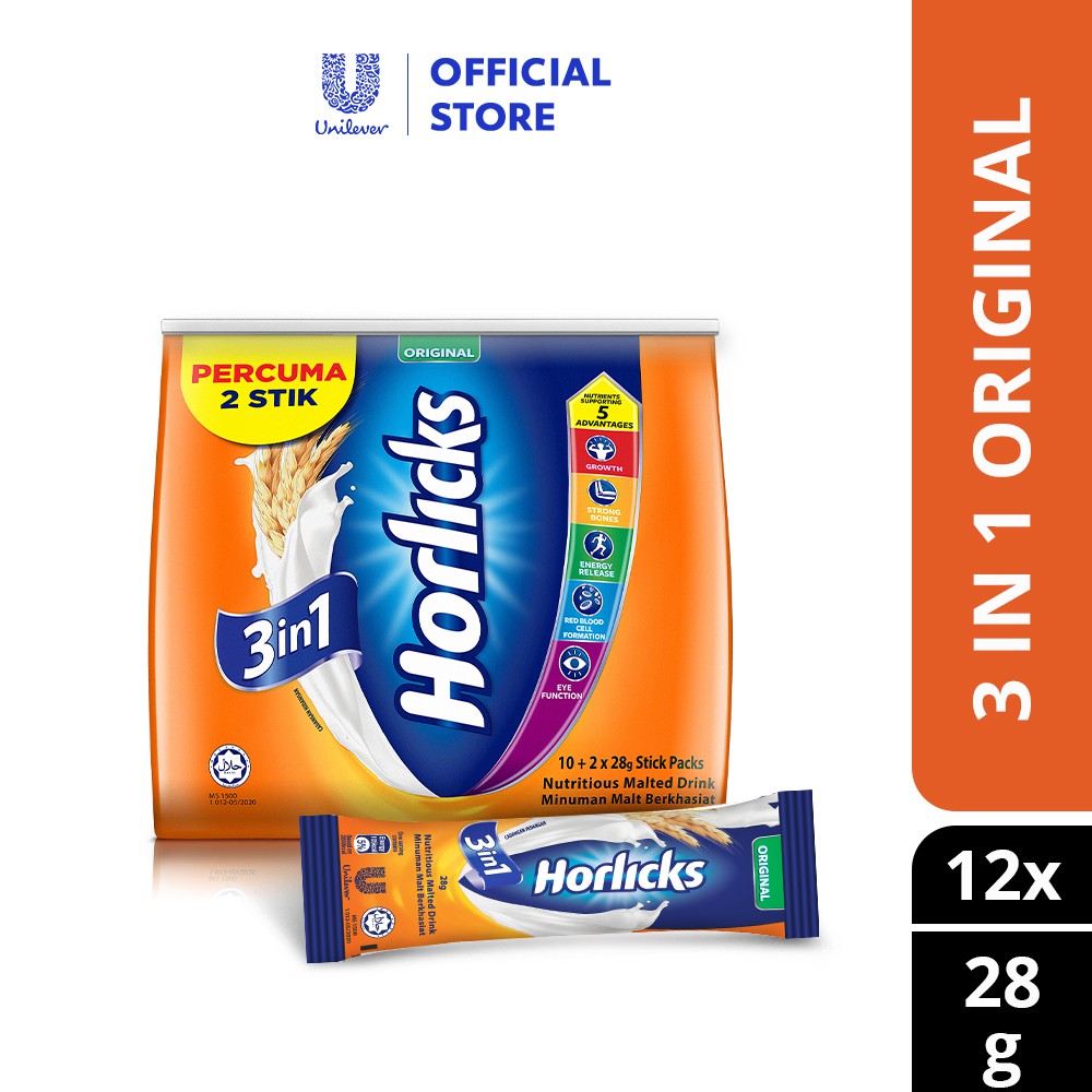 Horlicks 3-in-1 Instant Original Nutritious Malted Drink 10 x 28g FREE ...