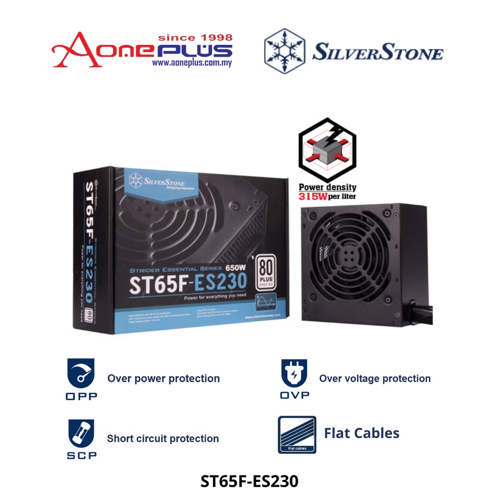 (AONE PLUS SS2) SILVERSTONE 650W ST65F-ES230 STRIDER ESSENTIAL SERIES 80 PLUS POWER SUPPLY ...