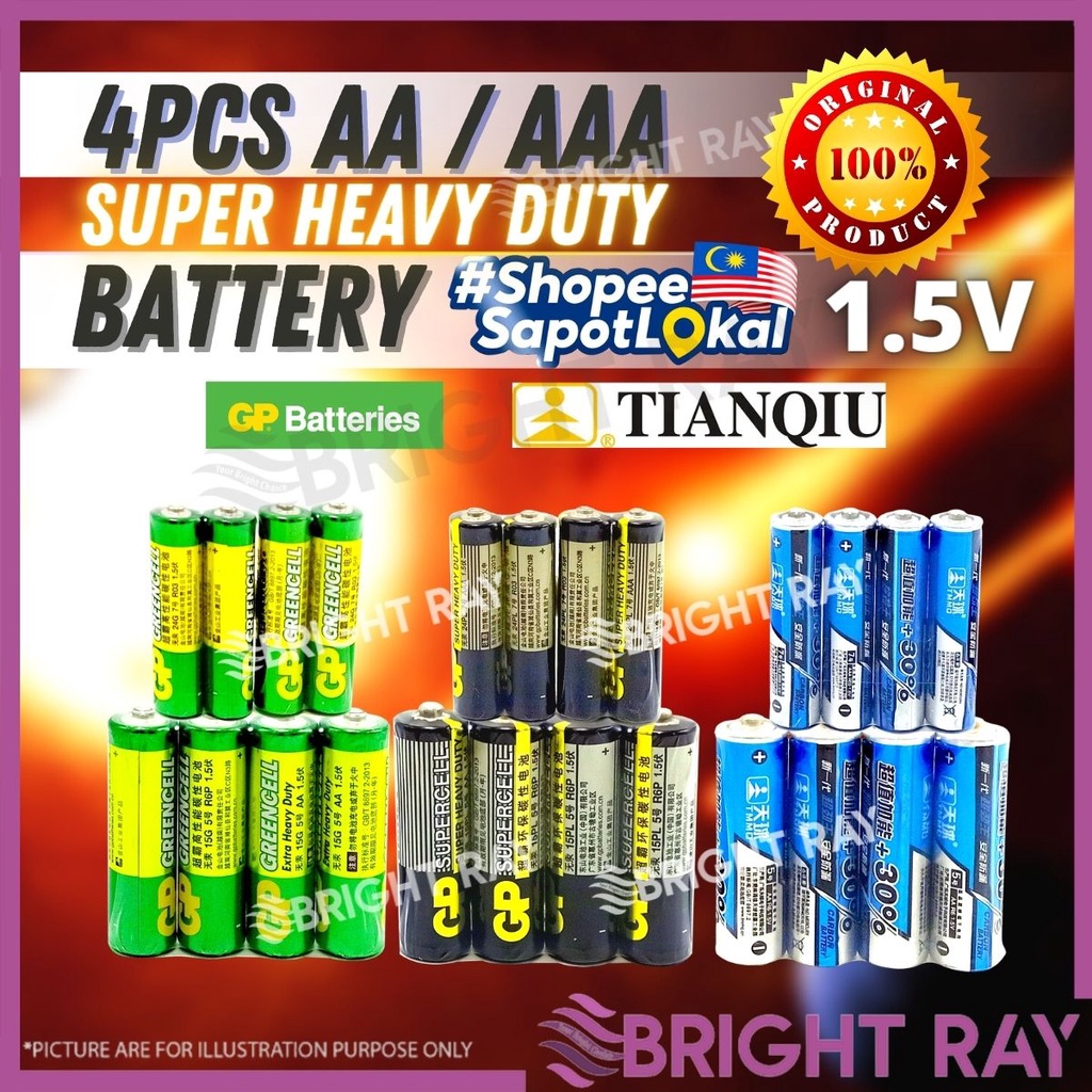 [ORIGINAL] 4PCS GP SUPERCELL / GP GREENCELL / TIANQIU Batteries AA/AAA ...