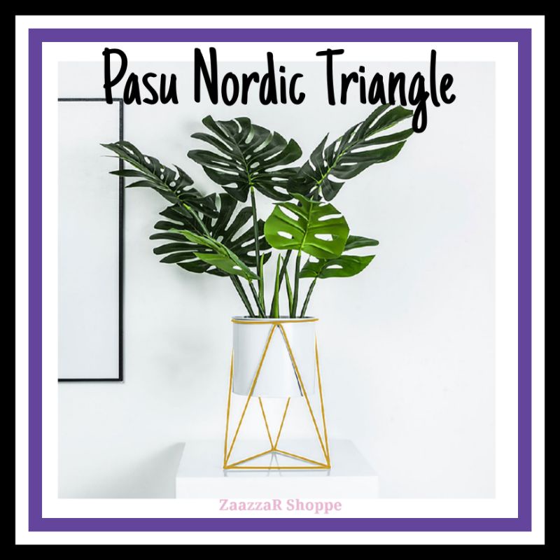 Pasu Bunga Hitam Putih Kaki Segi Tiga Flower Pot Artificial Tree Pot ...