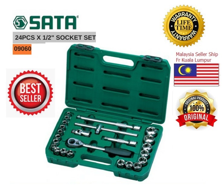 SATA 09060 24 Pcs 1/2″ Drive 12 Point Metric Socket Set (NEW & ORI SATA ...