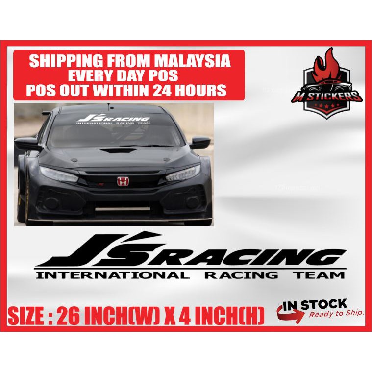 [M STICKERS] JS RACING WINDSCREEND CAR STICKER HONDA JAZZ CIVIC CITY ...