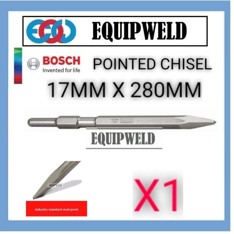 BOSCH 17MM X 280MM POINTED CHISEL HEX SHANK (1PC) HEXAGON MOIL BULL ...