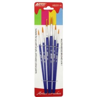 Astar Artist Nylon Brush Set of 6 (Flat / Round) Watercolour brush ...