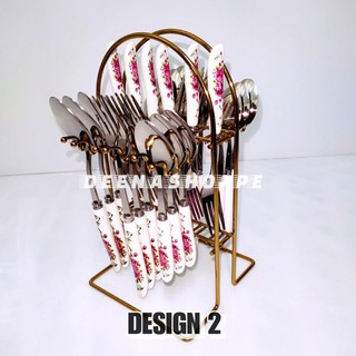 SET SUDU GARPU PEMEGANG PORCELAIN / FORK AND SPOON CUTLERY SET | Shopee ...