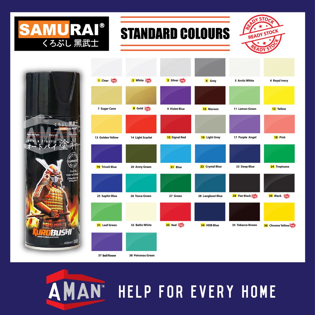 Samurai Spray Paint Standard Colour 400ml No: 21 to 38 | Shopee Malaysia