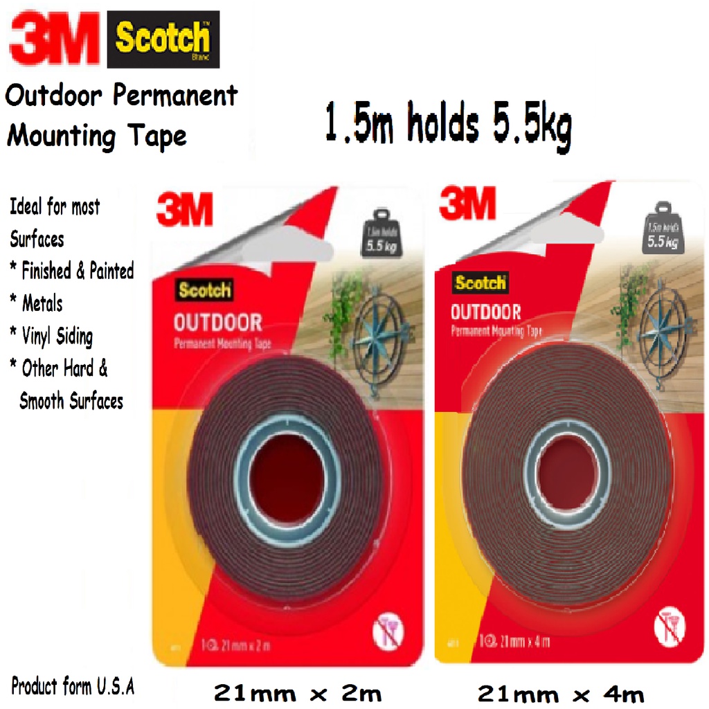 3M Scotch Outdoor Permanent Mounting Multipurpose Weather Resistant Double-sided Acrylic Foam ...