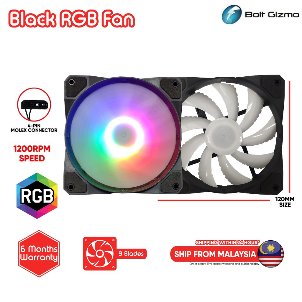 BG Casing Black RGB Fan Cooler Computer Case PC CPU 120mm 12cm DC 12V ...