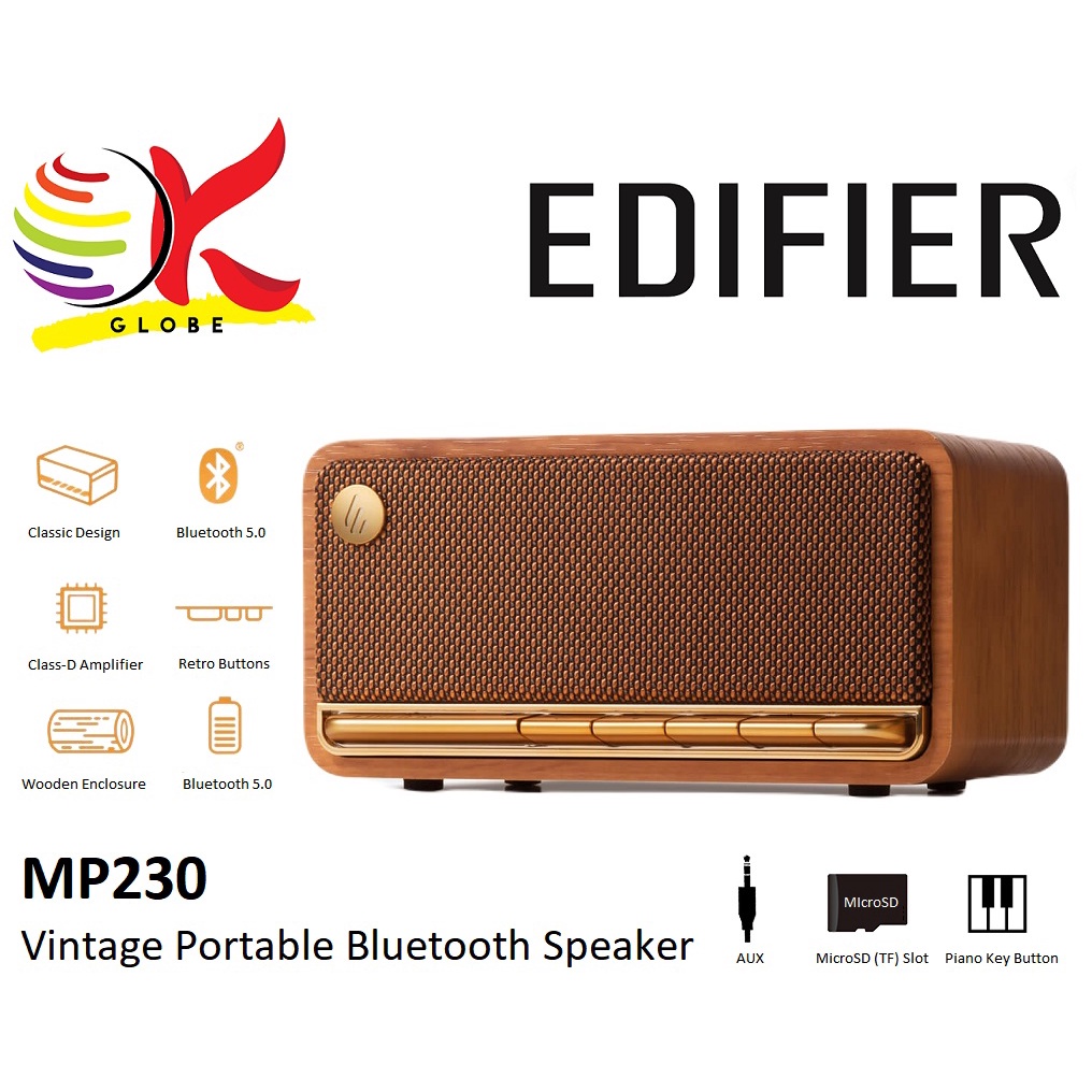 EDIFIER MP230 PORTABLE VINTAGE WIRELESS BLUETOOTH SPEAKER WITH RETRO BUTTONS AND AUX, SOUND CARD ...
