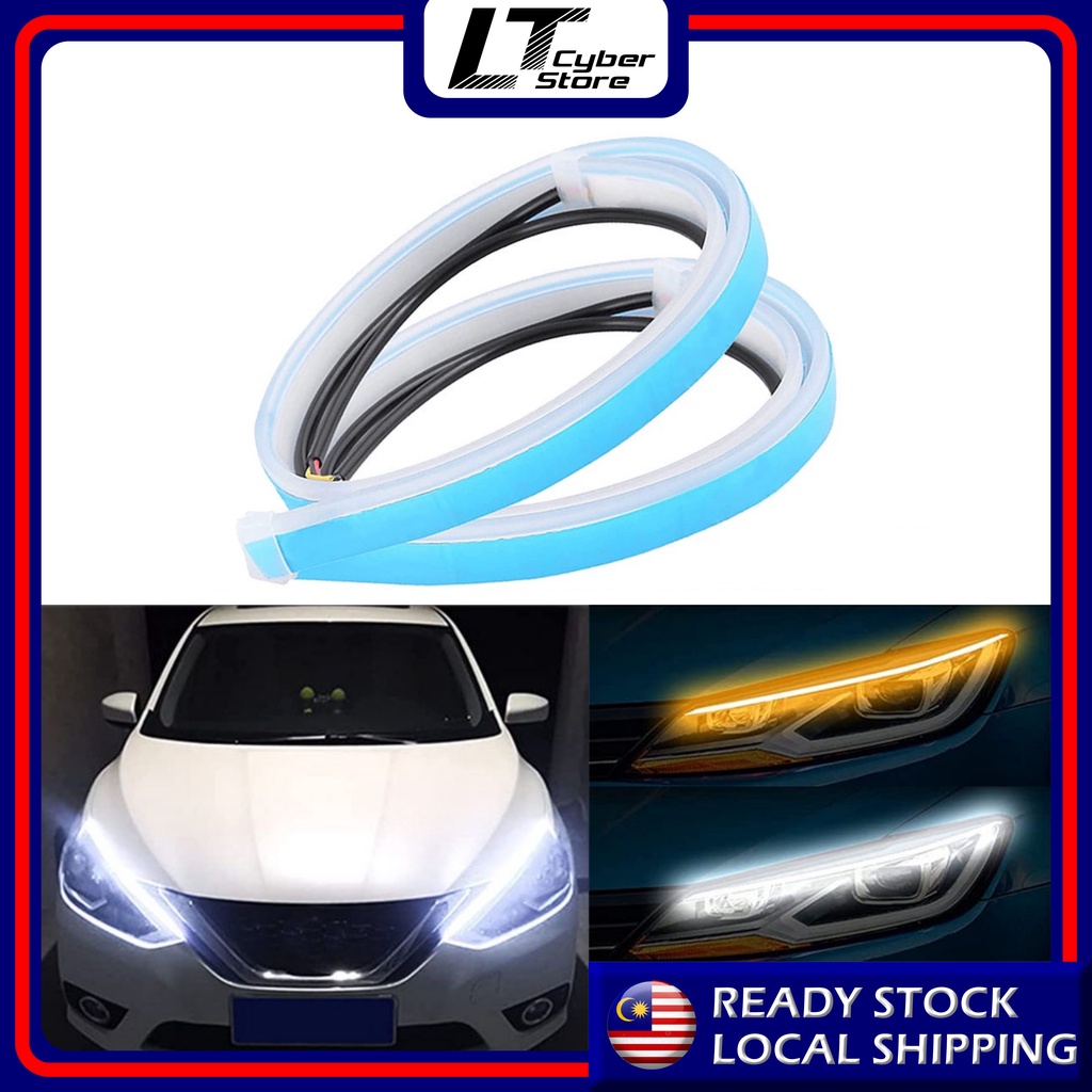 1PC LED DRL Car DRL Start Scan W/ Sequential Turn Signal (WHITE+YELLOW ...