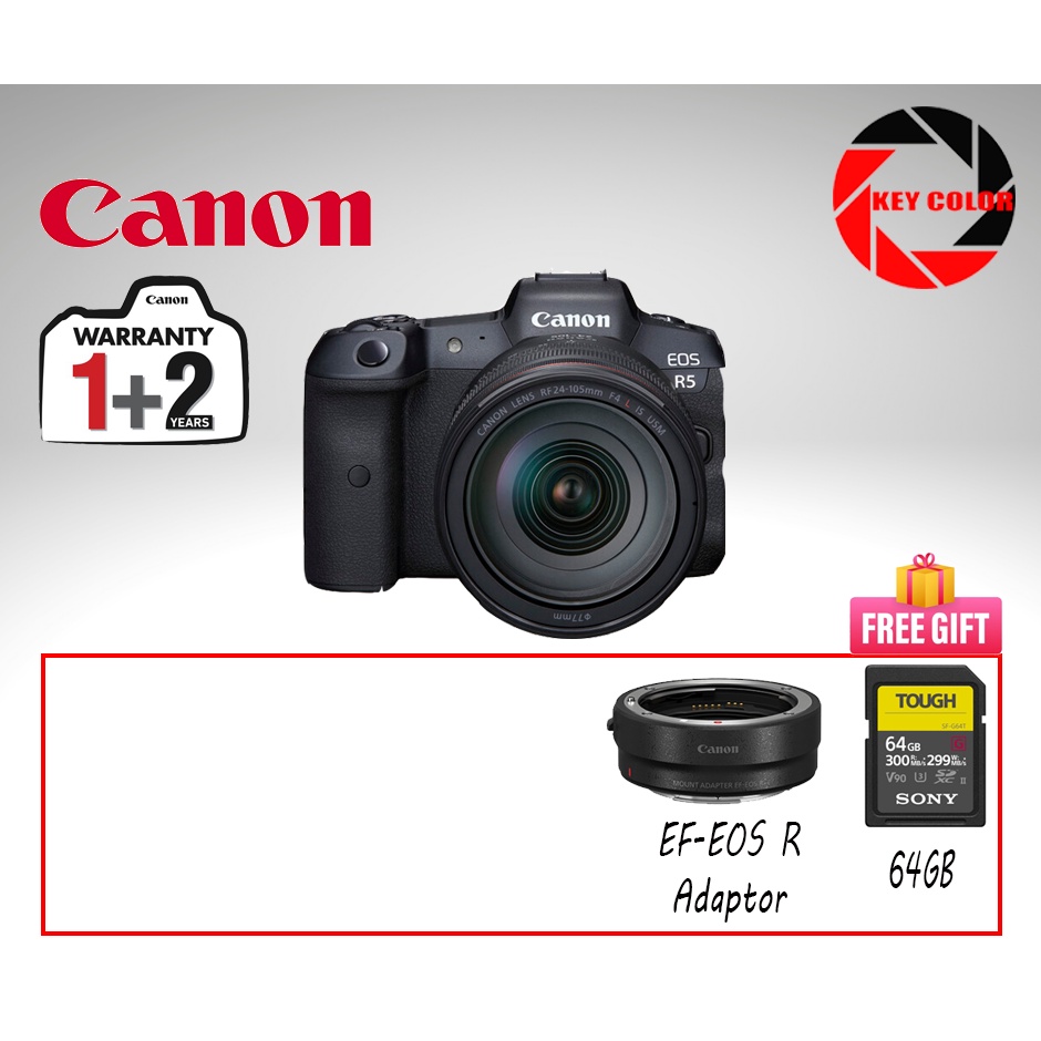 Canon EOS R5 24-105mm F/4L Kit + Sony 64GB + Canon EF-EOS R adaptor ...