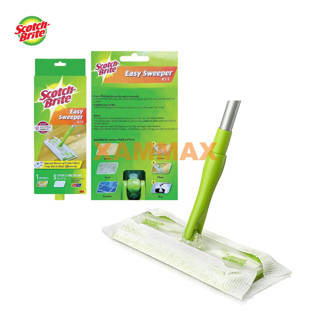 3m scotch brite - easy sweeper flat mop refill - 20's disposable wet ...