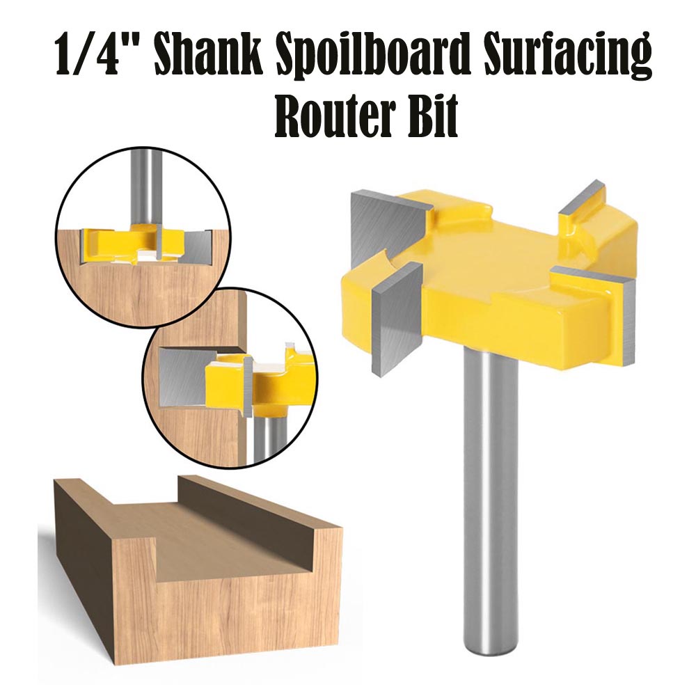 8mm 1/4" Shank Spoilboard Surfacing Router Bit, 4 Wings Slab Flattening ...