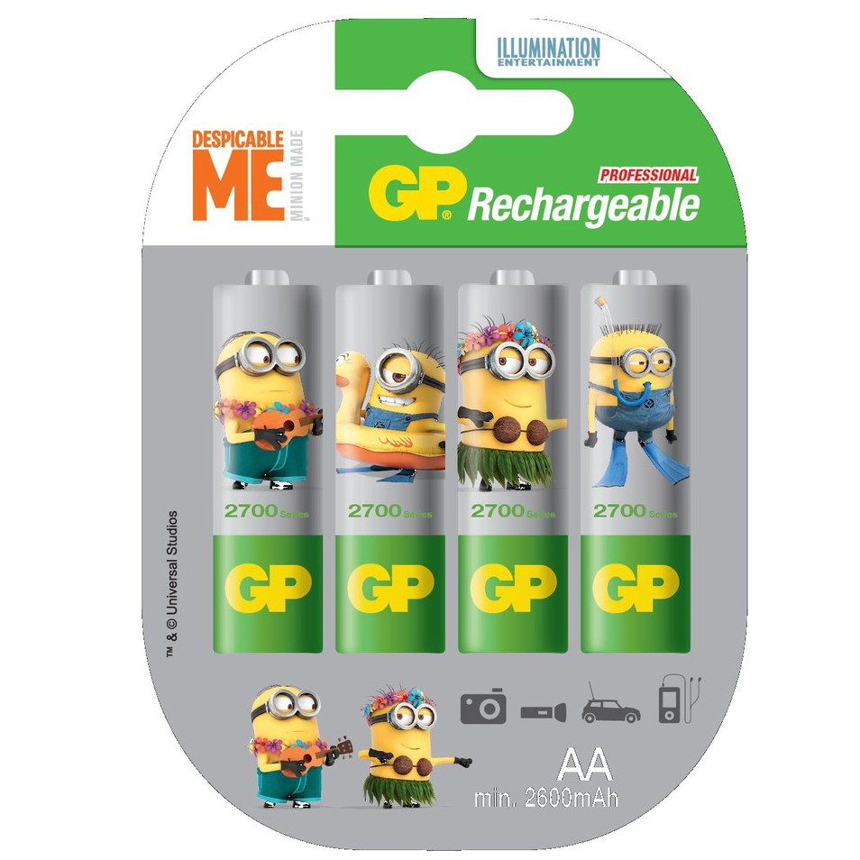 GP Minions Rechargeable Battery 4pcs AA 2600mAH FREE Minion keychain ...