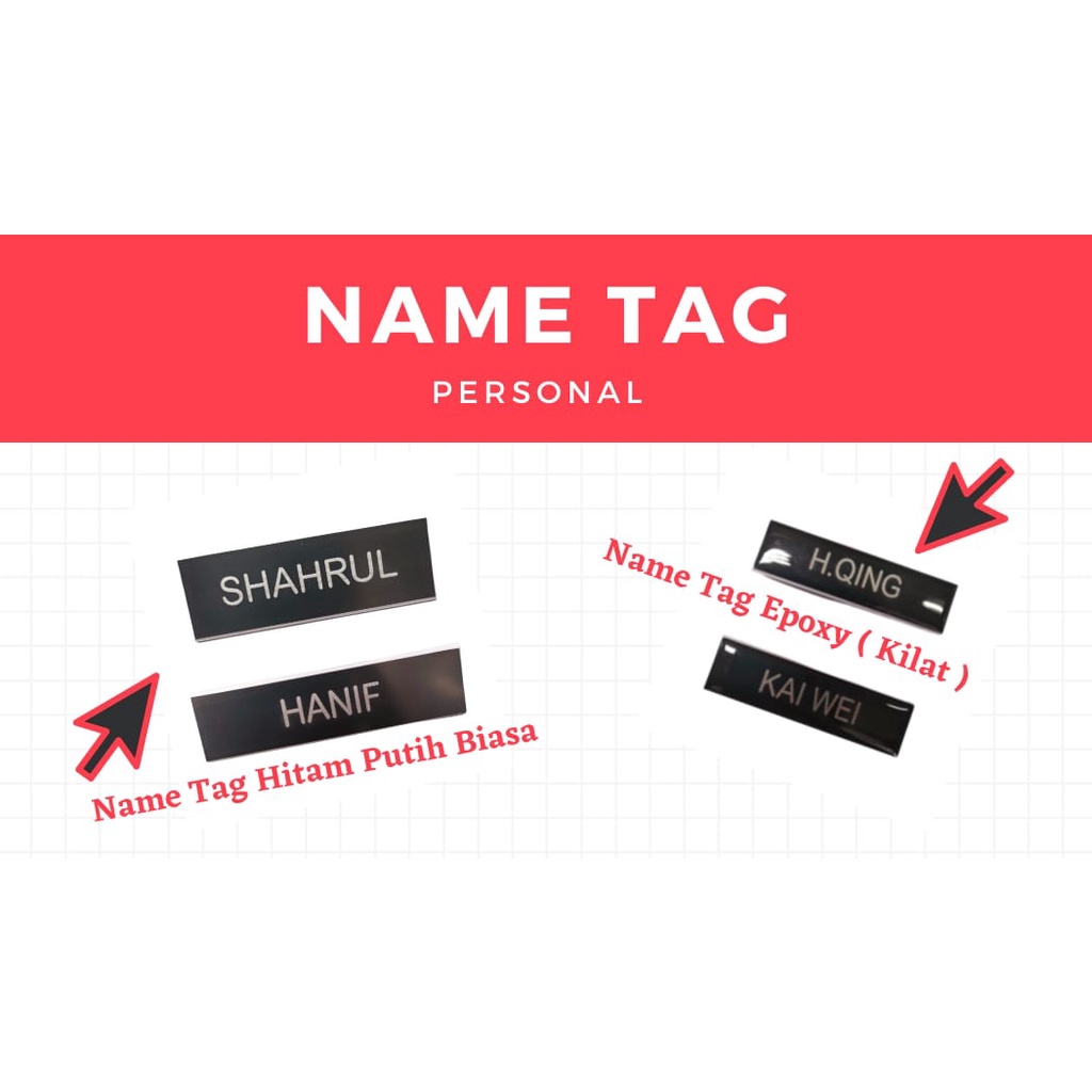 NAME TAG HITAM PUTIH INDIVIDU | Shopee Malaysia