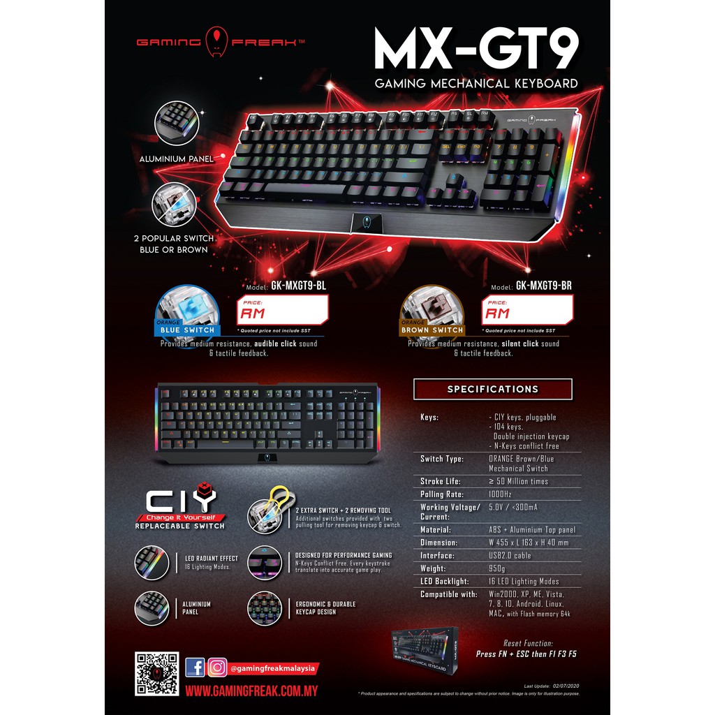 AVF RGB KEYBOARD MX-GT9 CRYSTAL KEYCAP MECHANICAL USB KEYBOARD WIRED ...