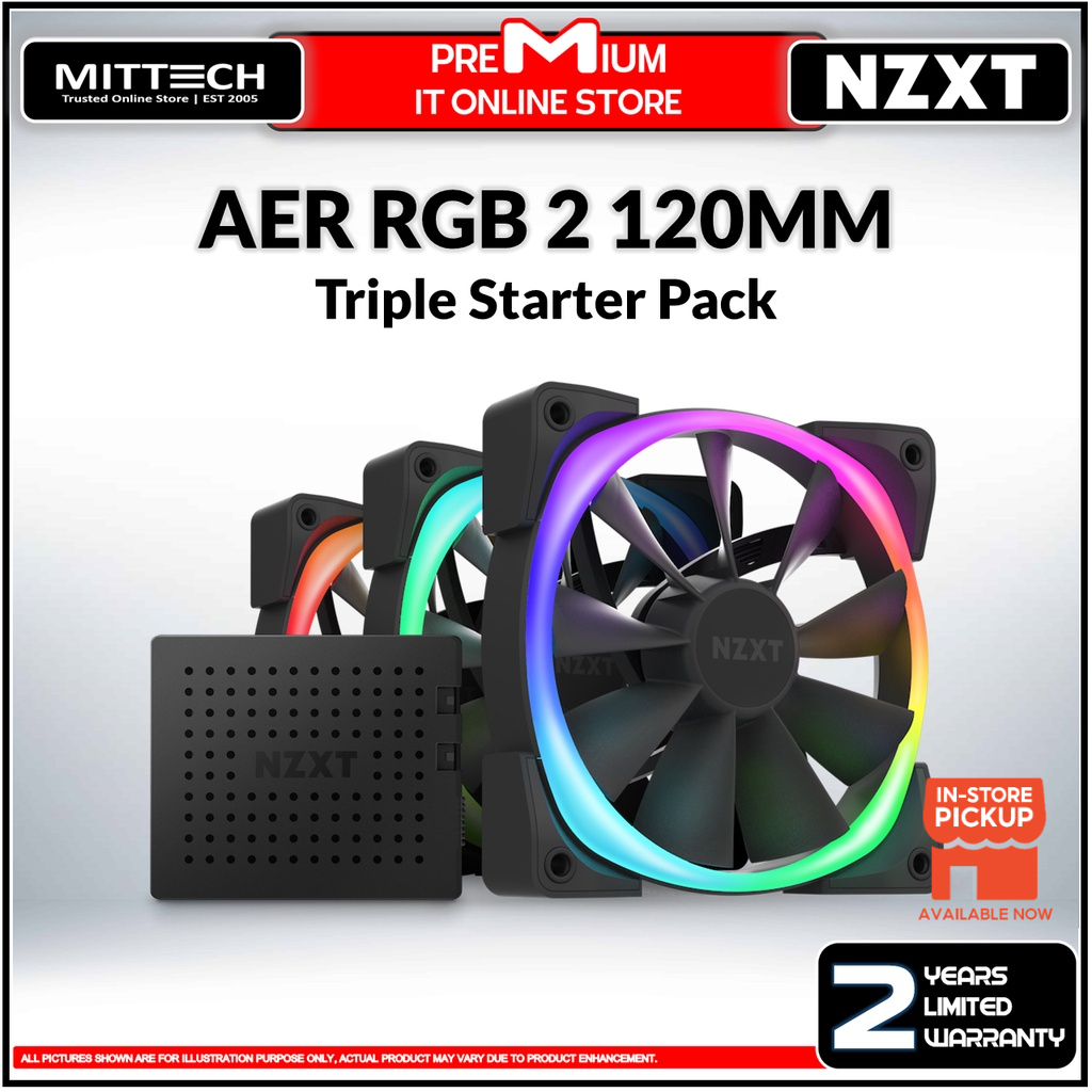 NZXT Aer RGB 2 120mm fans with RGB & Fan Controller | Triple Starter ...