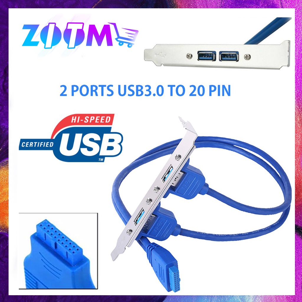 DUAL 2 PORTS USB 3.0 BACK PANEL TO 20 PIN HEADER CABLE WITH PCI PLATE ...