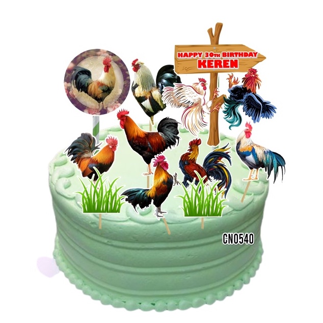 [CUSTOM NAME] Happy Birthday Cake Topper Junglefowl (Ayam hutan ...