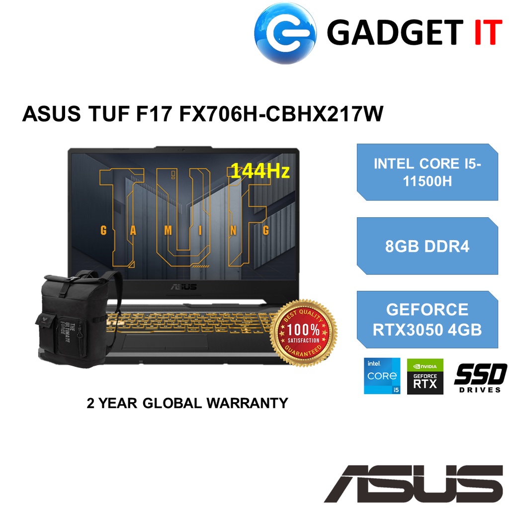 ASUS TUF F17 FX706H-CBHX217W GAMING LAPTOP (I5-11400H,8GB,512GB SSD,17. ...
