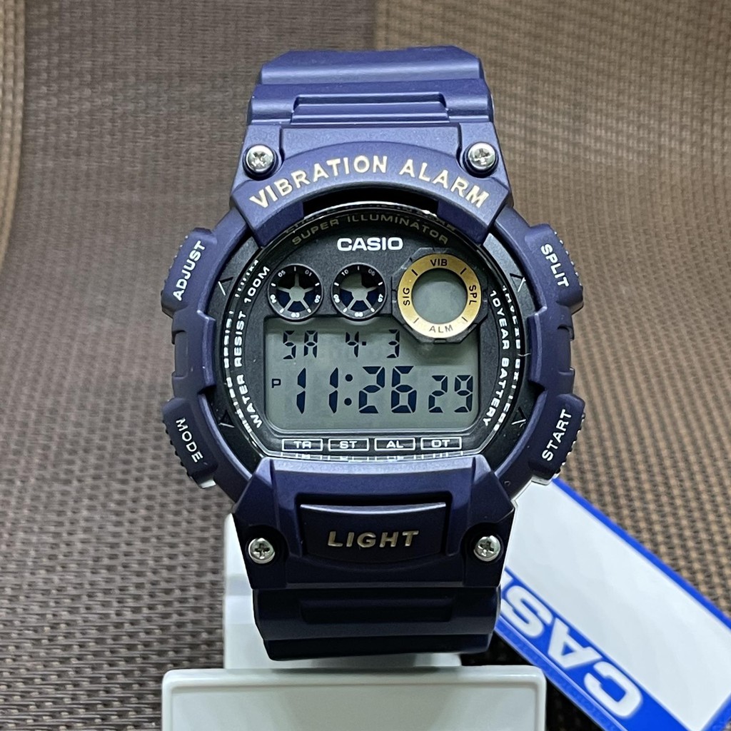 Casio W-735H-2A Men Blue Resin Digital Vibration Alarm Sport Watch ...