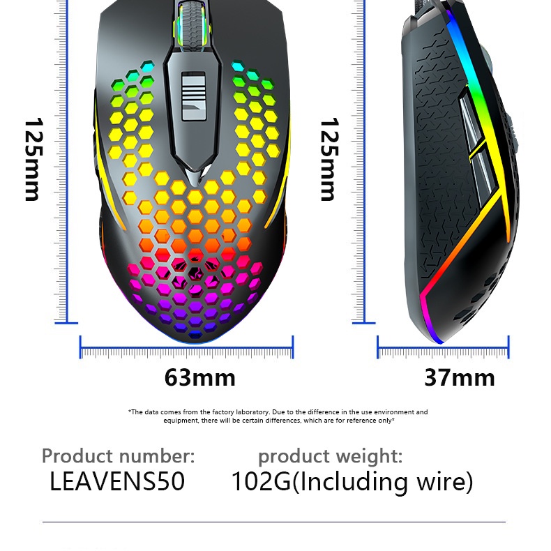 LEAVEN Light Weight RGB Gaming Mouse S50 Honeycomb Hole Design 7200 DPI ...
