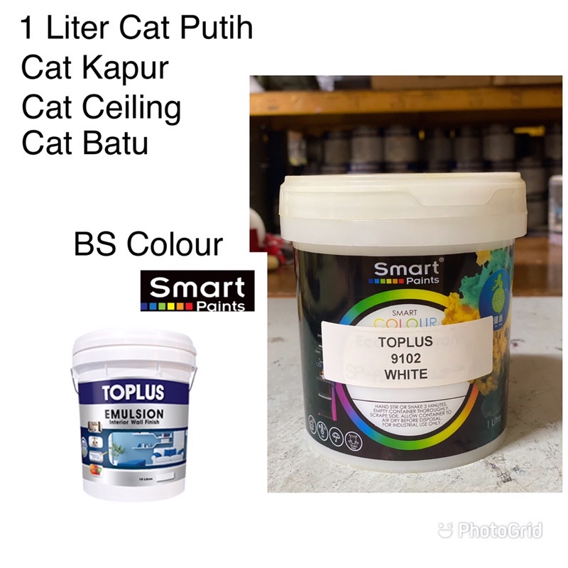 1L Cat Putih Kapur Matte white 9102 Smart Paint Toplus Cat Ceiling ...