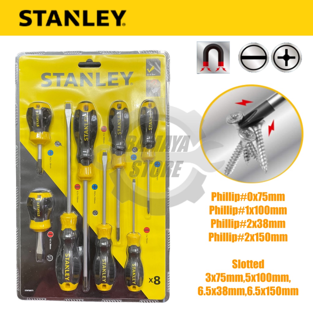 ORIGINAL STANLEY STMT66673 8pcs Cushion Grip Screwdriver Set. Pemutar ...