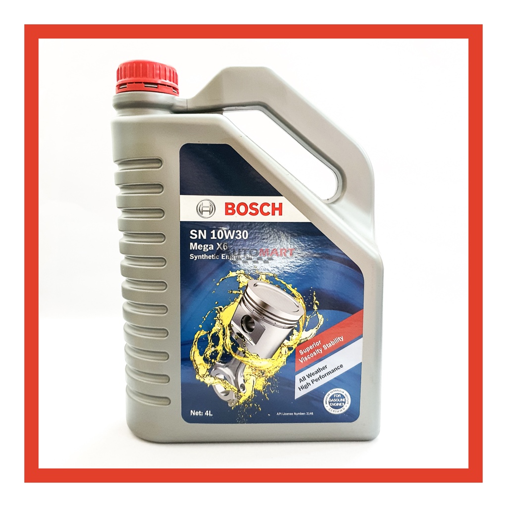 ORIGINAL BOSCH SN 10W30 MEGA X6 SEMI SYNTHETIC ENGINE OIL 4L | Shopee ...