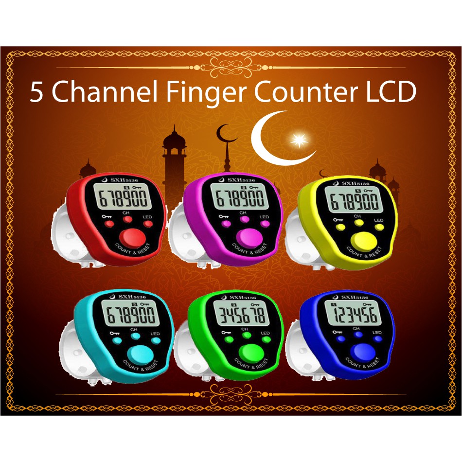 5 Channel Finger Counter LCD Electronic Digital Chanting Counters Tally ...