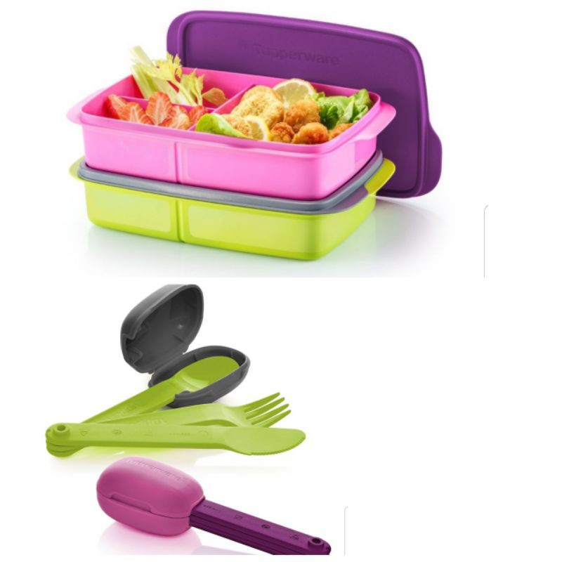 TUPPERWARE LUNCH BOX WITH CUTLERY/ BEKAS MAKAN TUPPERWARE/ JOLLY TUP ...