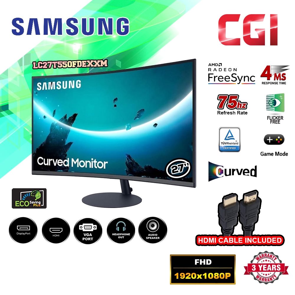 Samsung 27" LC27T550FDEXXM VA 75Hz 4ms FreeSync FHD Super Slim Curved ...