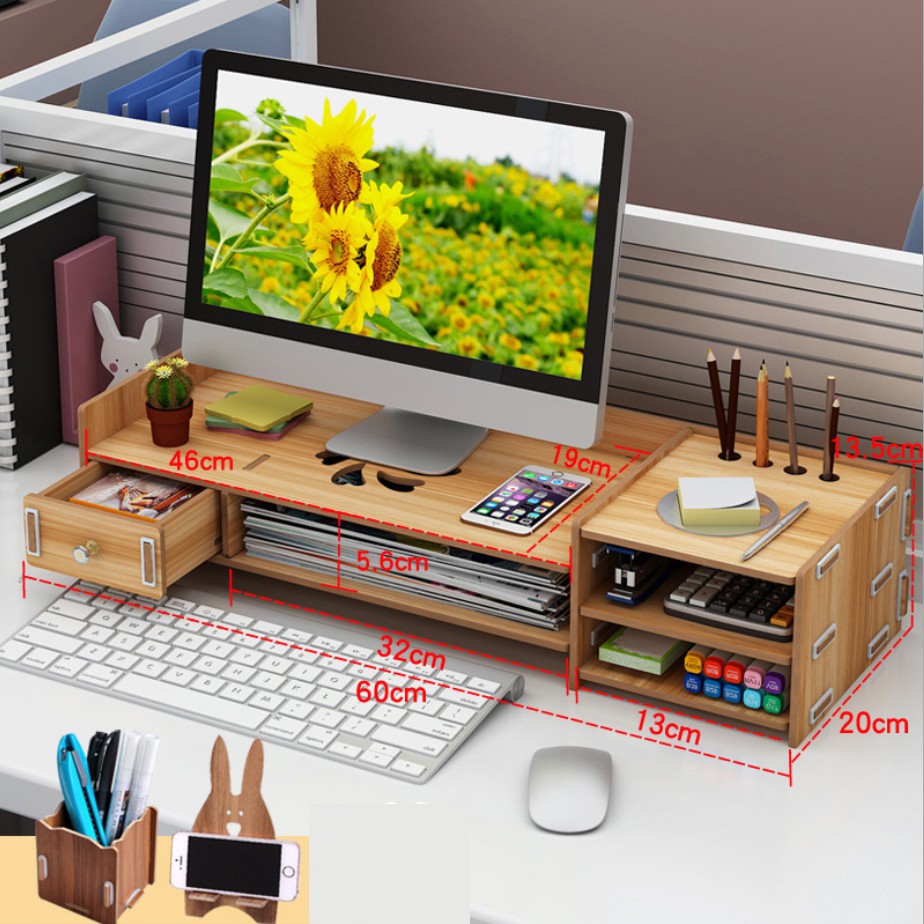 Wooden Desktop Computer Shelf Office Student Storage Organizer Rak ...