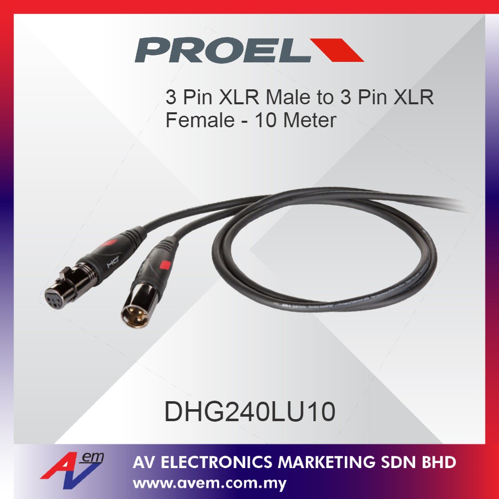 Proel DHG240LU10 Professional balanced cable Cannon XLR 3P Female to ...
