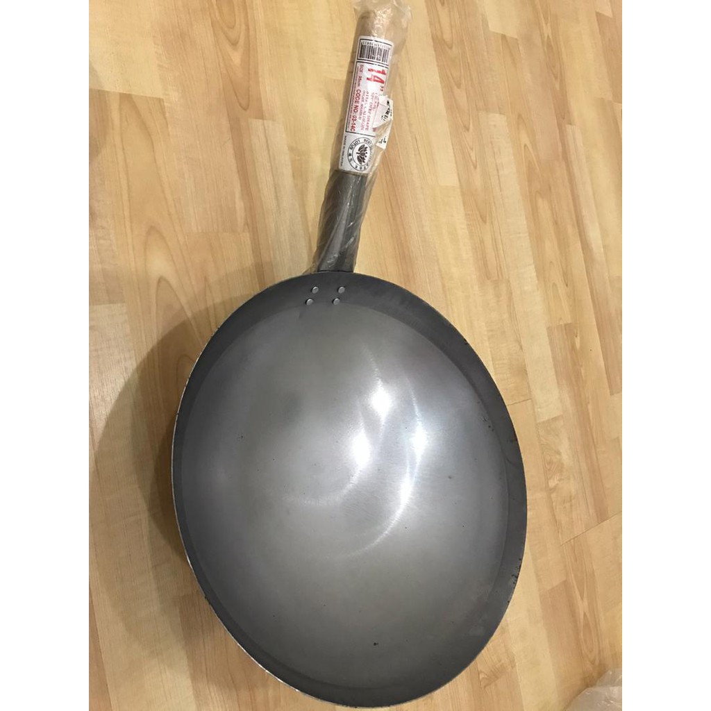 14" Deep Shape Steel Caldron / Wok / Kuali Besi With Wood Handle ...