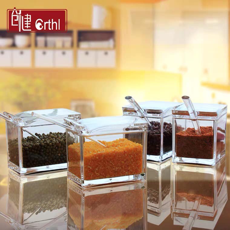 Acrylic Jar Seasoning Box Spice Rack Condiment Canister Pot Salt Sugar ...
