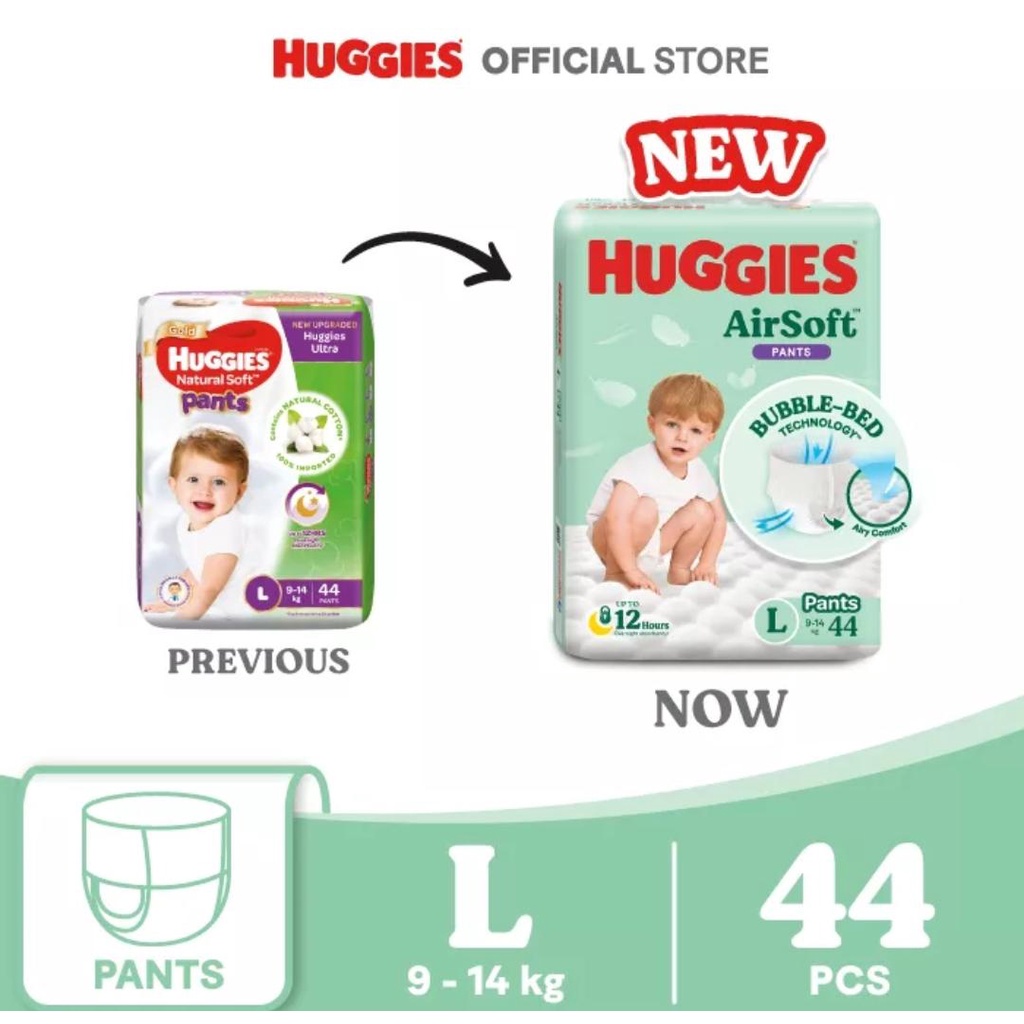 Huggies AirSoft Pants L44 x 3 Super Jumbo Pack | Shopee Malaysia