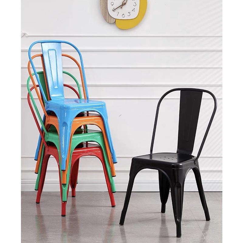 ASUPER Iron Metal Chair Industrial Retro Stackable Dining Cafe ...