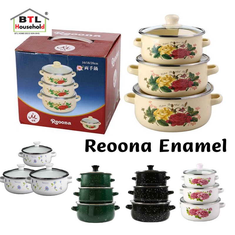 Set Periuk Cookware Set Raedy Stock Gift Set Reoona Enamel Pot ...