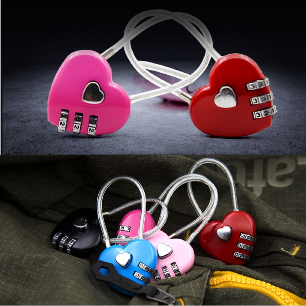 (3-Digit) MILANDO Travel Lock Combination Luggage Lock Love Heart Shape ...